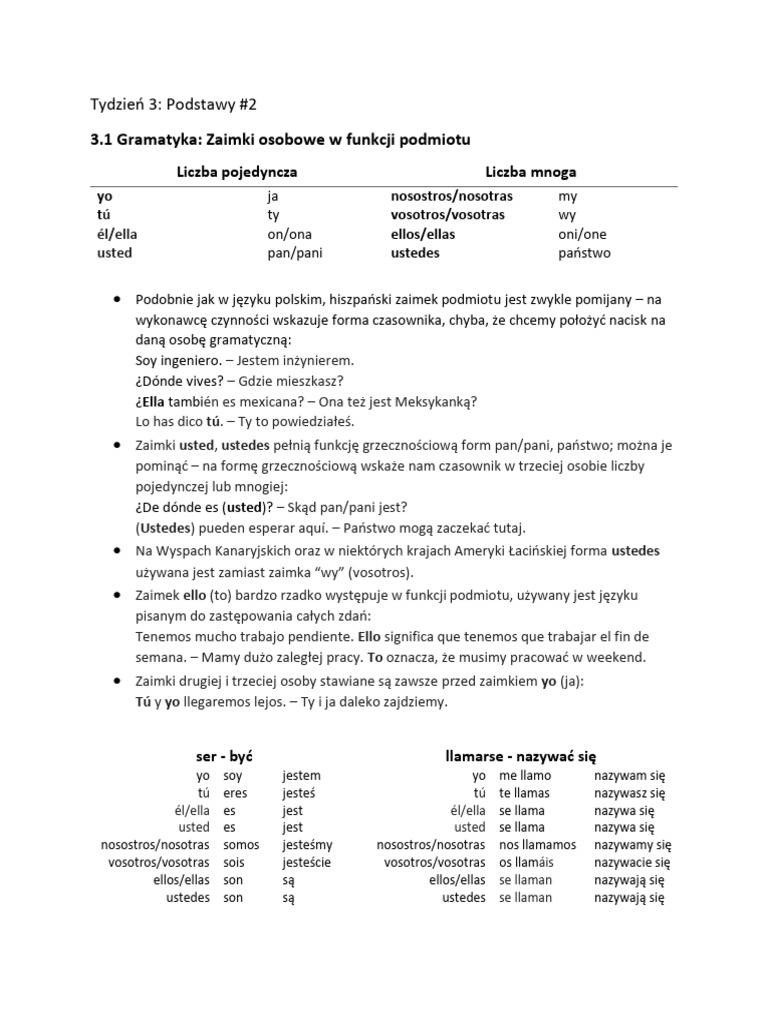 Hiszpański - Lekcja 3 | PDF