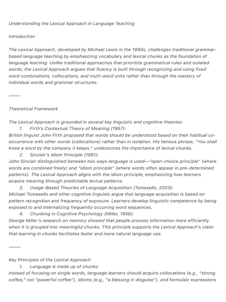 The Lexical Approach in Language Teaching | PDF | Vocabulary | Language ...