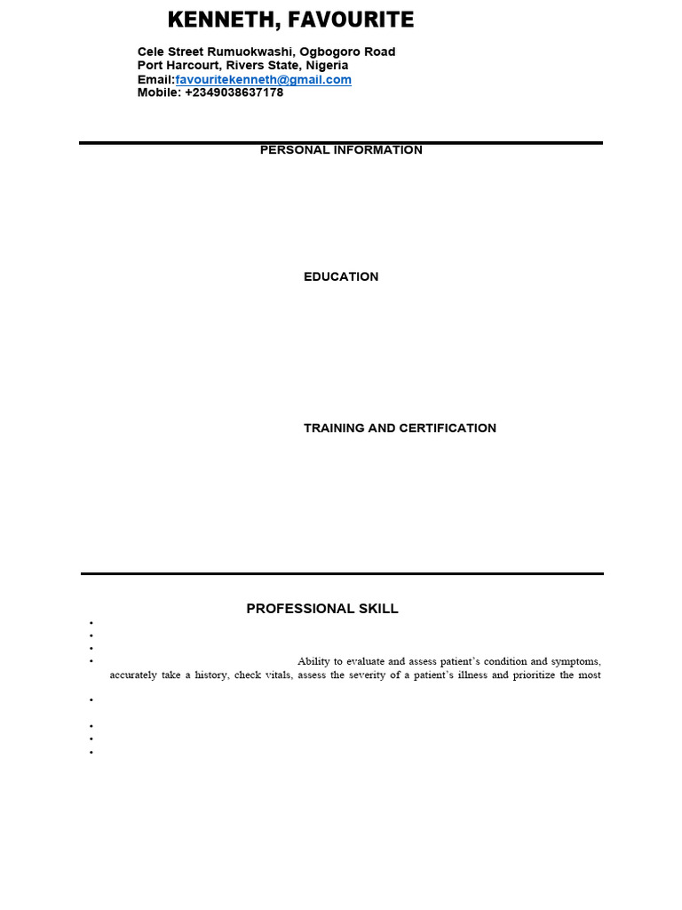 KENNETH Favourite CV 2024 | PDF | Patient | Occupational Safety And Health
