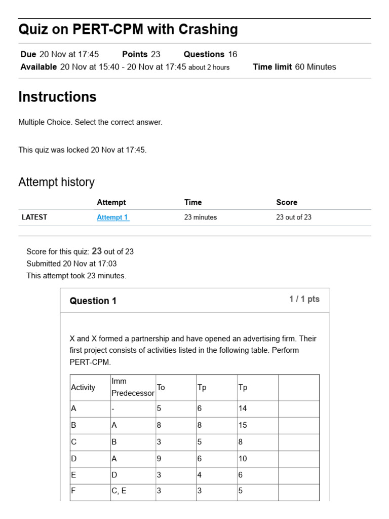 Quiz_on_PERT_CPM_with_Crashing | PDF | Project Management
