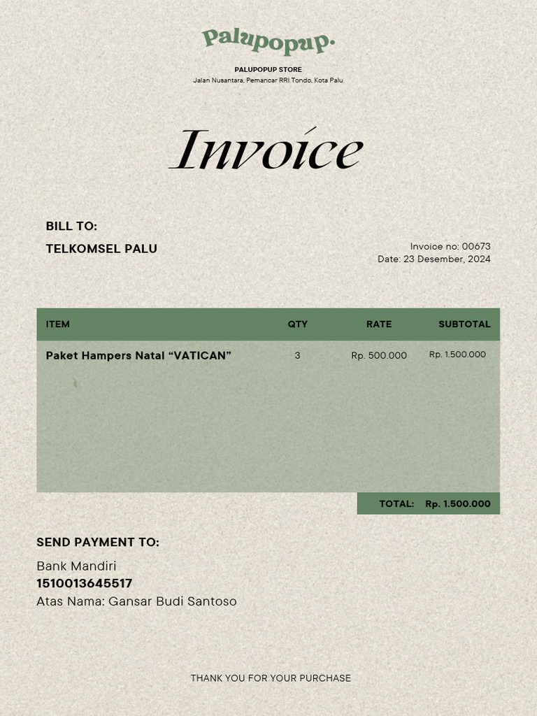 Invoice Telkomsel Palu | PDF