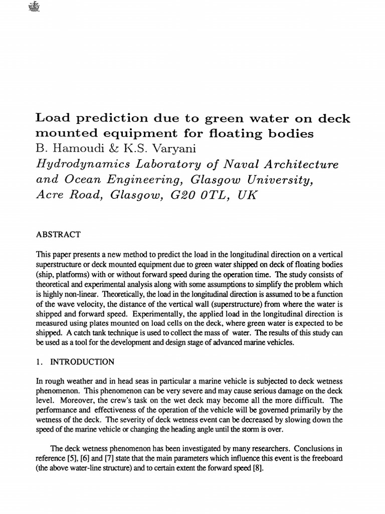 Green Water Load Prediction on Deck | PDF | Force | Deck (Ship)