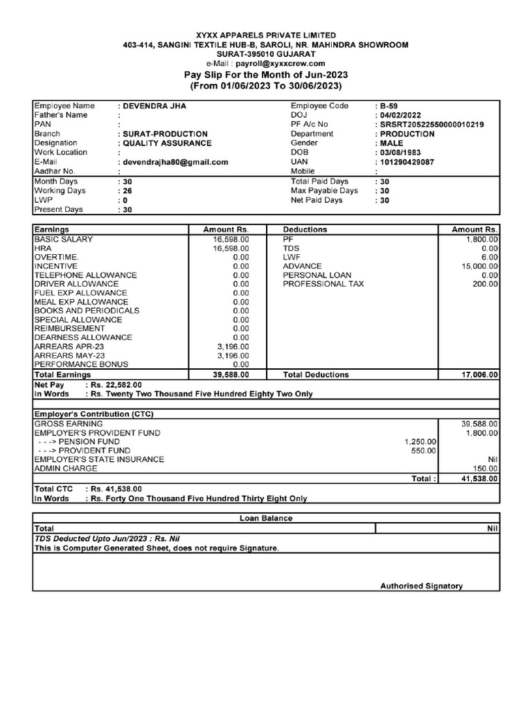 Payslip-B-59 (Devendra Jha) Jun 2023 | PDF
