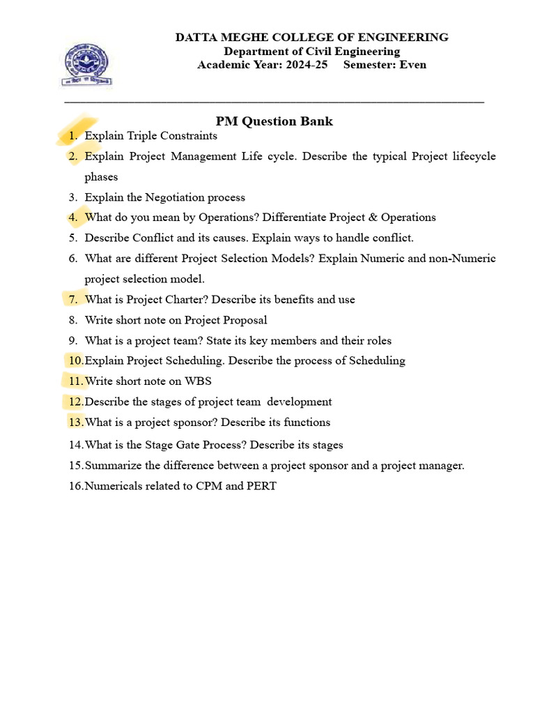 PM Qs Bank | PDF