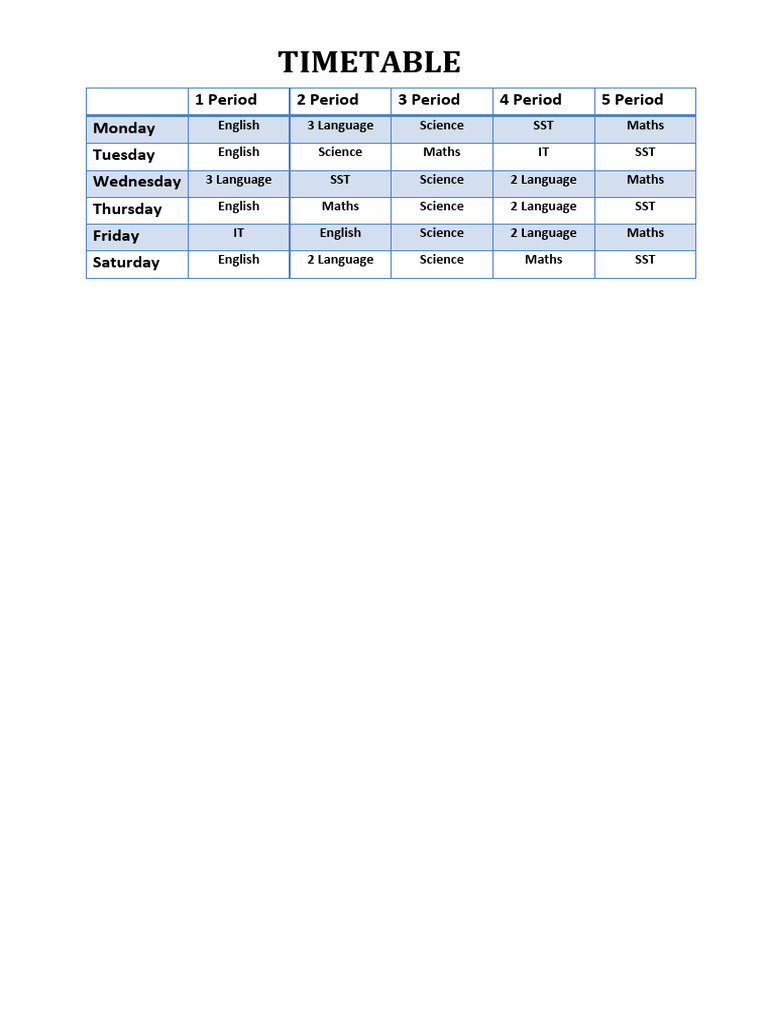 6th Grade Weekly Timetable | PDF