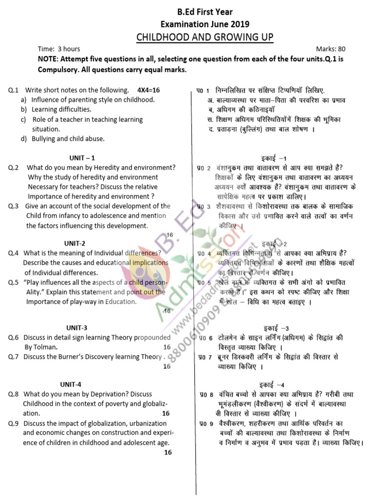 Paper 1 Childhood and Growing Up June 2019 | PDF | Nature Versus Nurture | Interpersonal ...
