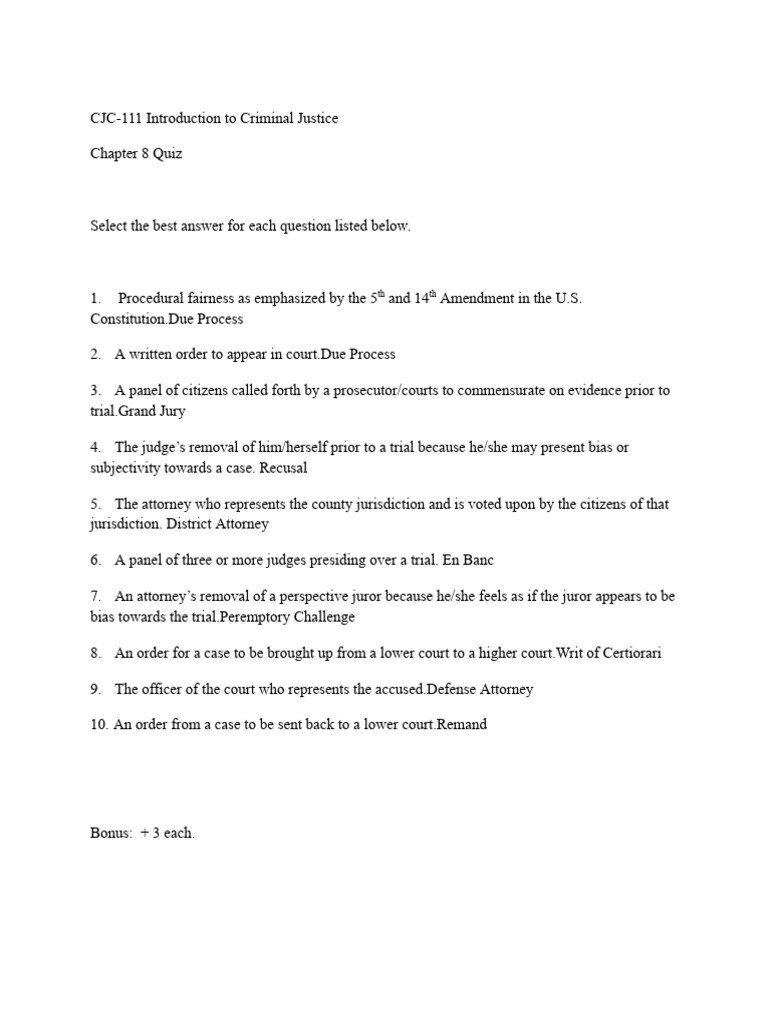 Criminal Justice Chapter 8 Quiz Guide | PDF