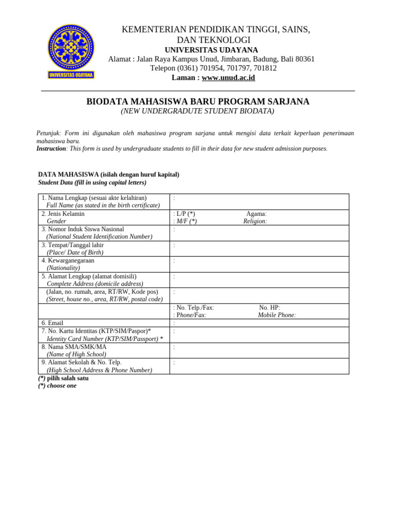 Surat Pernyataan Mahasiswa Program Diploma-Sarjana | PDF
