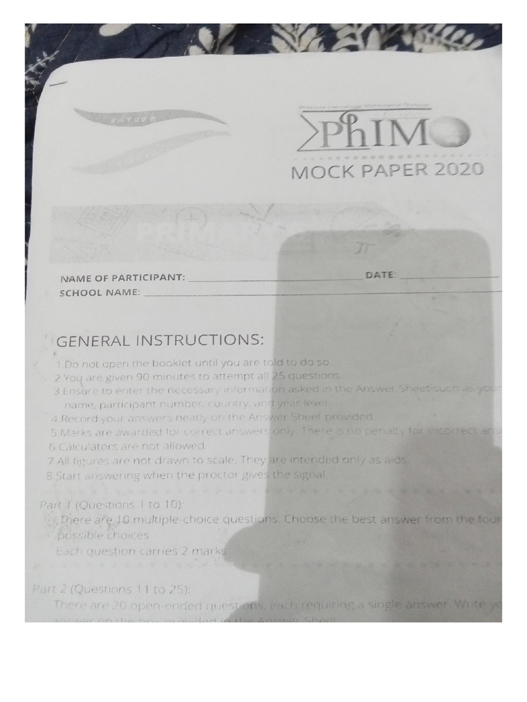 PHIMO_Mock_Paper_2020 | PDF