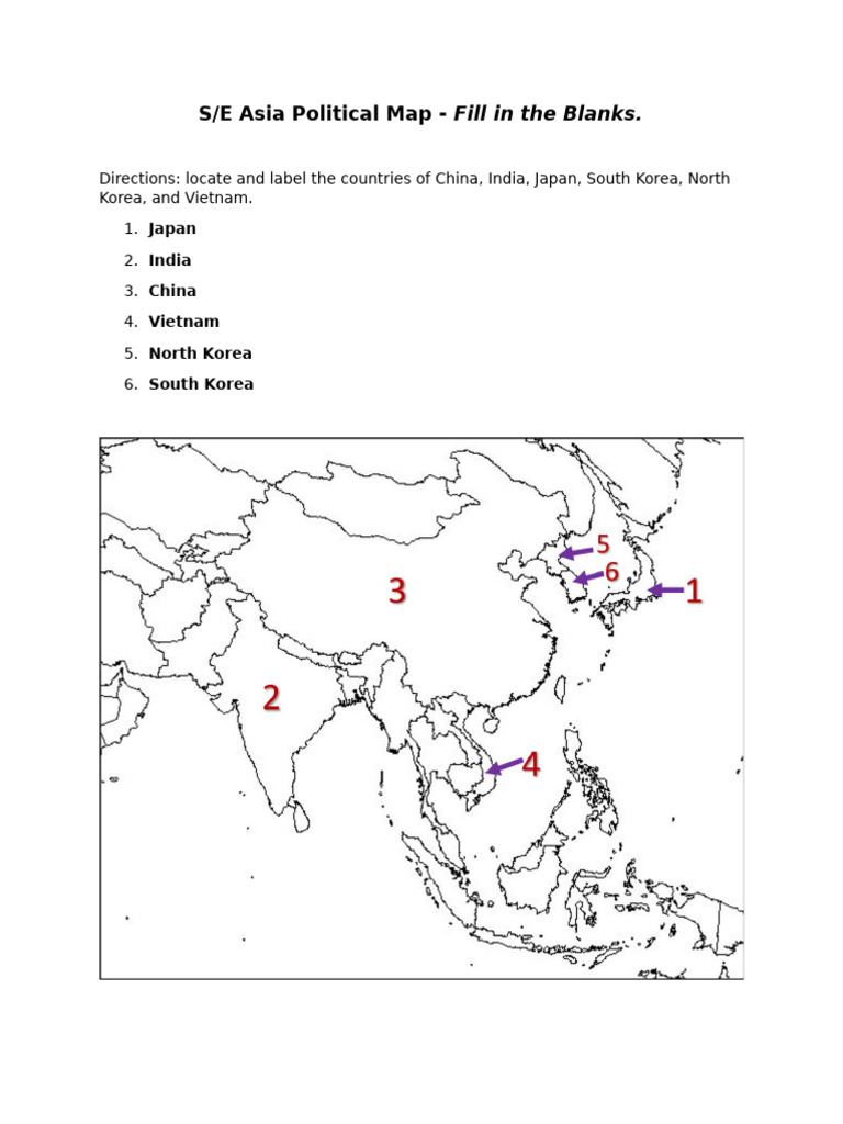 SE Asia Political and Physical Map (Answer Key) | PDF