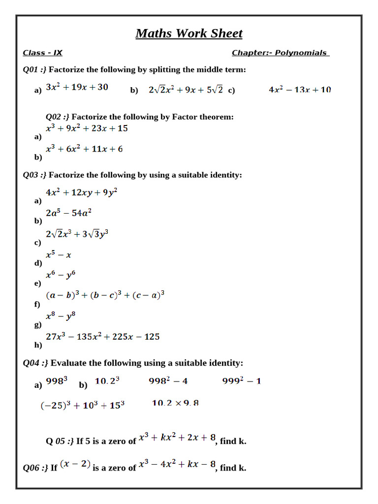Polynomials 9th | PDF