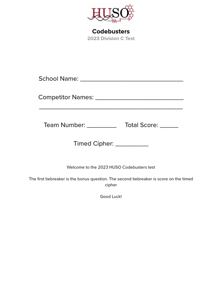 2023 Div C Codebusters Test | PDF | Cipher | Secure Communication