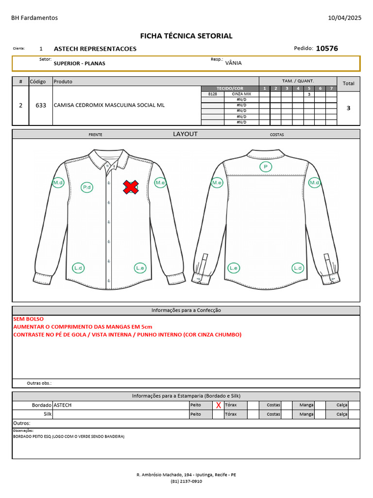 FICHA PEDIDO PRODUÇÃO1 | PDF | Roupas