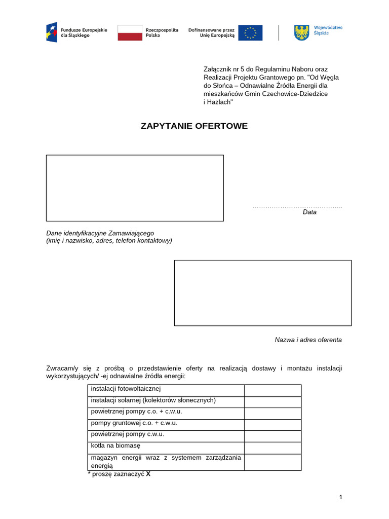 Zalacznik - 5 - Wzór - Zapytania Ofertowego | PDF
