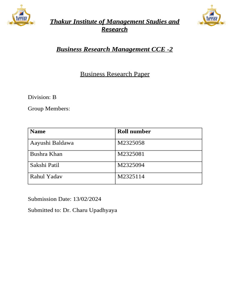 BRM CCE 2 Research Paper | PDF | Survey Methodology | Sampling (Statistics)