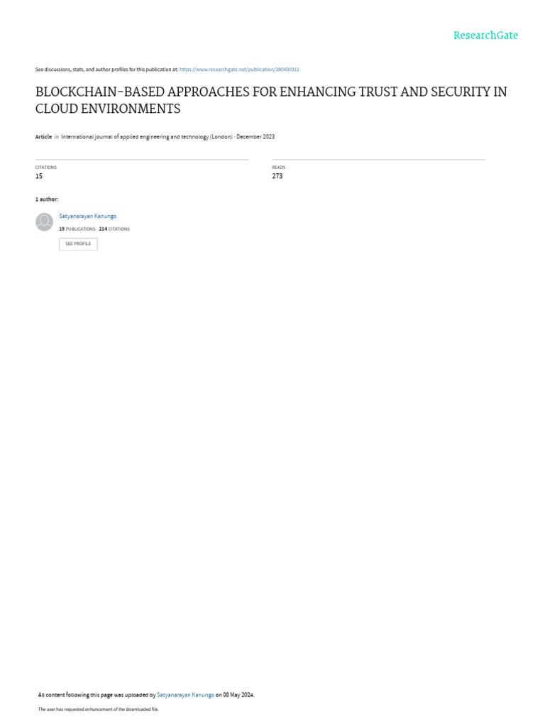 BLOCKCHAIN-BASED APPROACHES FOR ENHANCING TRUST AND SECURITY IN CLOUD ENVIRONMENTS | PDF | Cloud ...