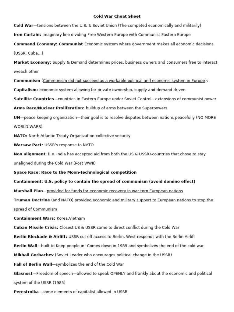 Cold-War-Cheat-Sheet 2018 | PDF | Cold War | Soviet Union