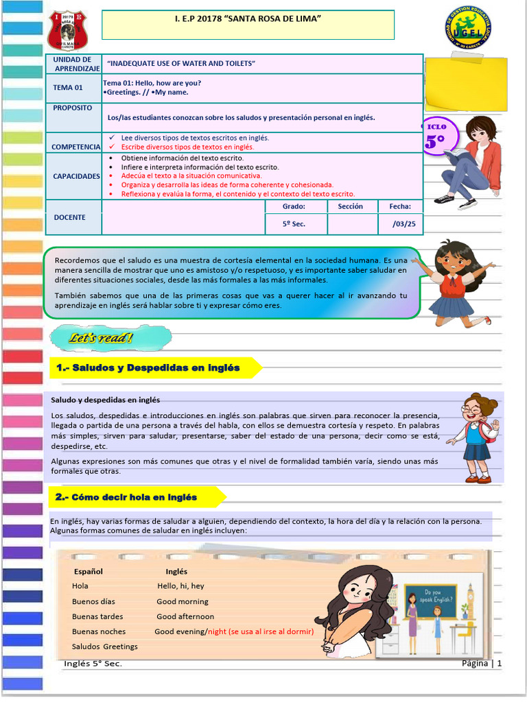 5° Ingl - Ficha Actv 01.unidad 01 | PDF | Grabación de sonido