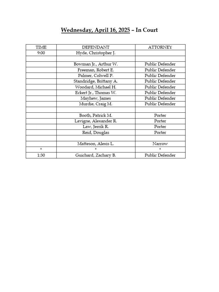Jefferson County Court Schedule April 2025 | PDF