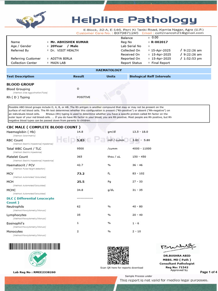 Health Checkup Report 1744717158158 | PDF | Clinical Pathology | Body ...