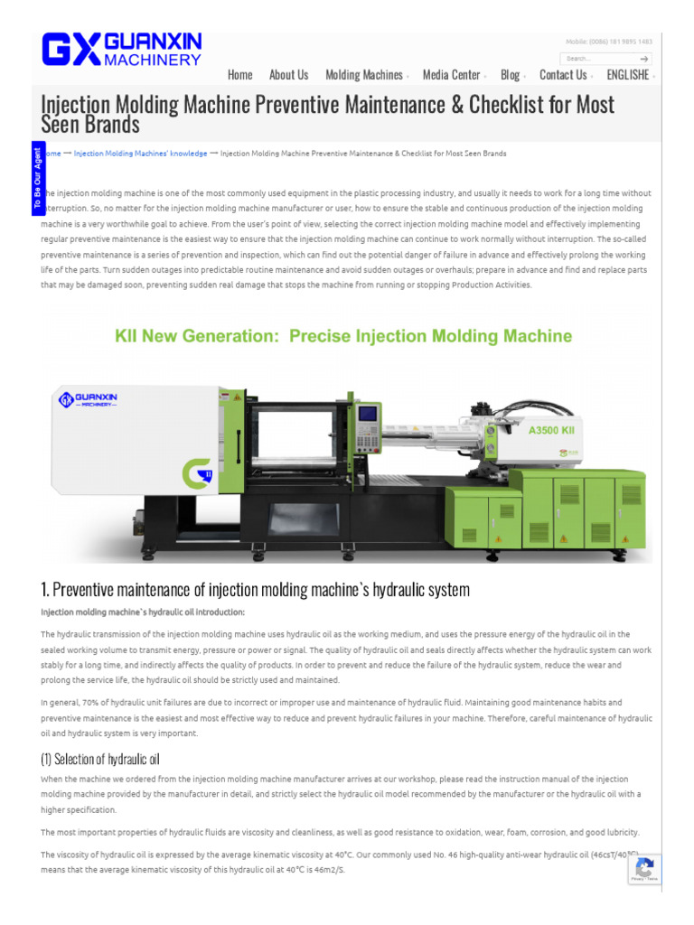 Guanxin Machinery Com Injection Molding Machine Preventive Maintenance ...
