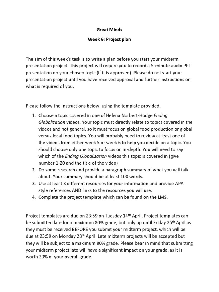Midterm Project Plan for Global Food Topics | PDF