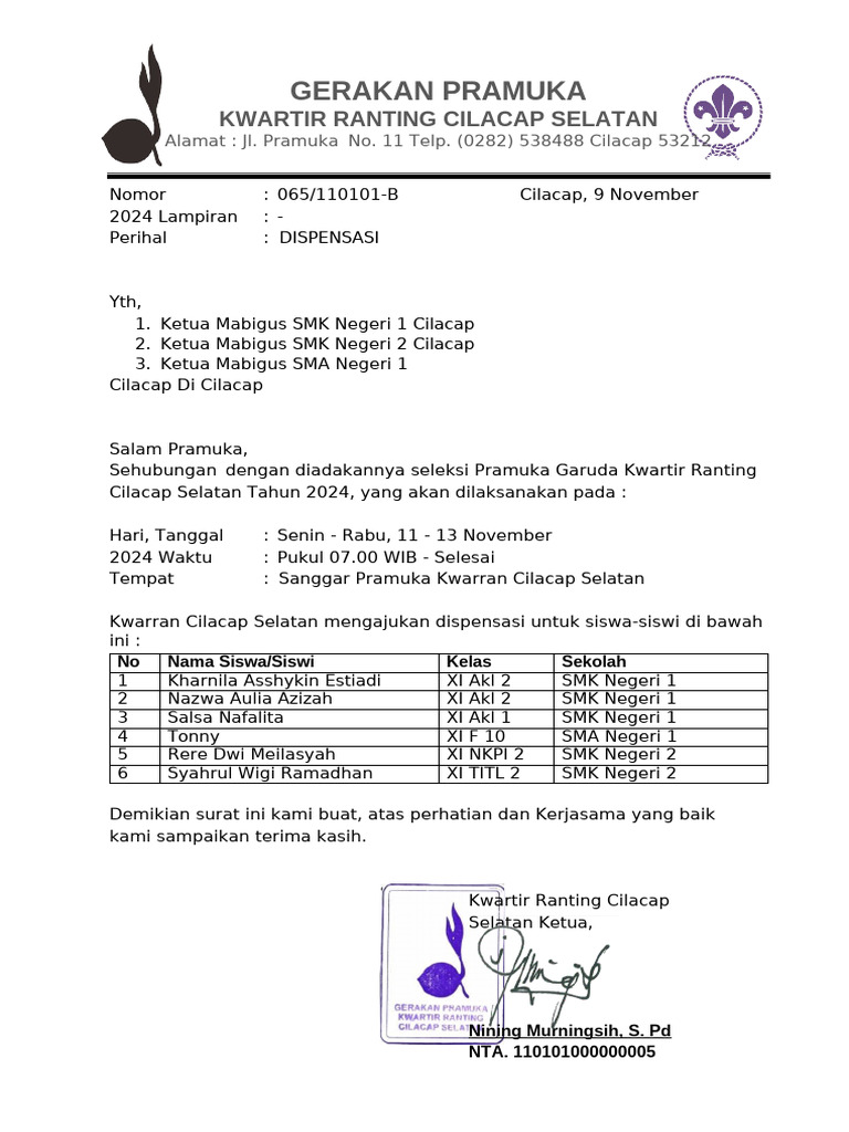 Dispensasi DKR Pramuka Garuda | PDF