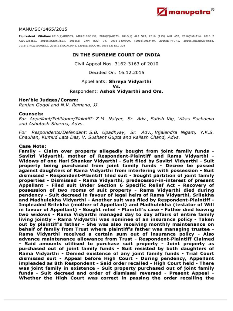 Vidyarthi V Vidyarthi | PDF | Lawsuit | Appeal