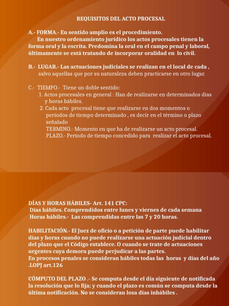 Requisitos del Acto Procesal en Derecho | PDF