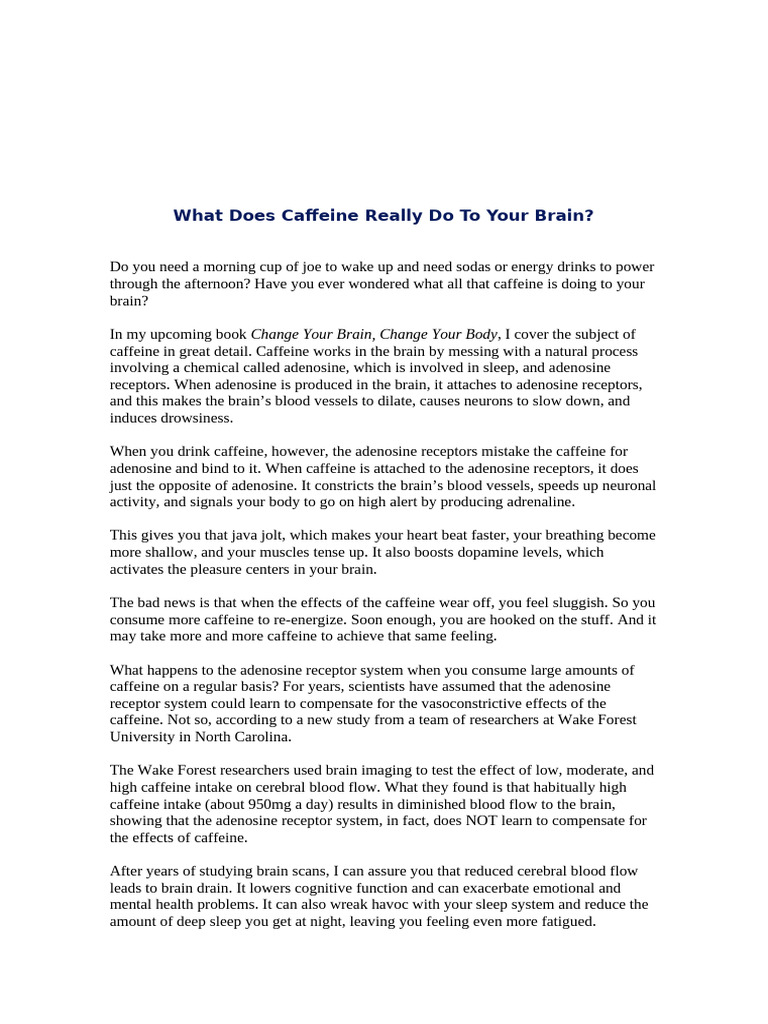 What Does Caffeine Really Do To Your Brain | PDF | Caffeine | Sleep