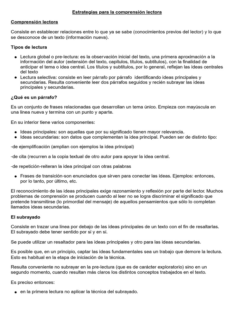 Estrategias para Mejorar la Comprensión Lectora | PDF | Comprensión ...