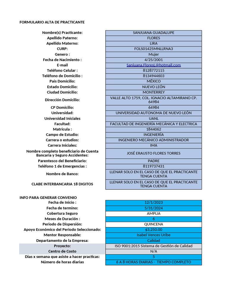 Formulario Alta Practicante Plataforma | PDF