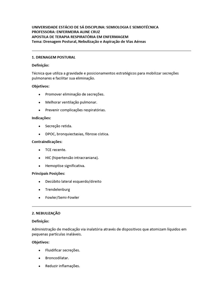Drenagem Postural em Terapia Respiratória | PDF | Doença de obstrução ...