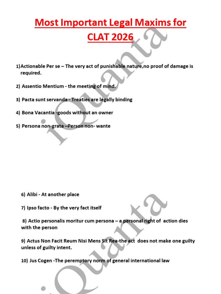 Key Legal Maxims for CLAT 2026 | PDF