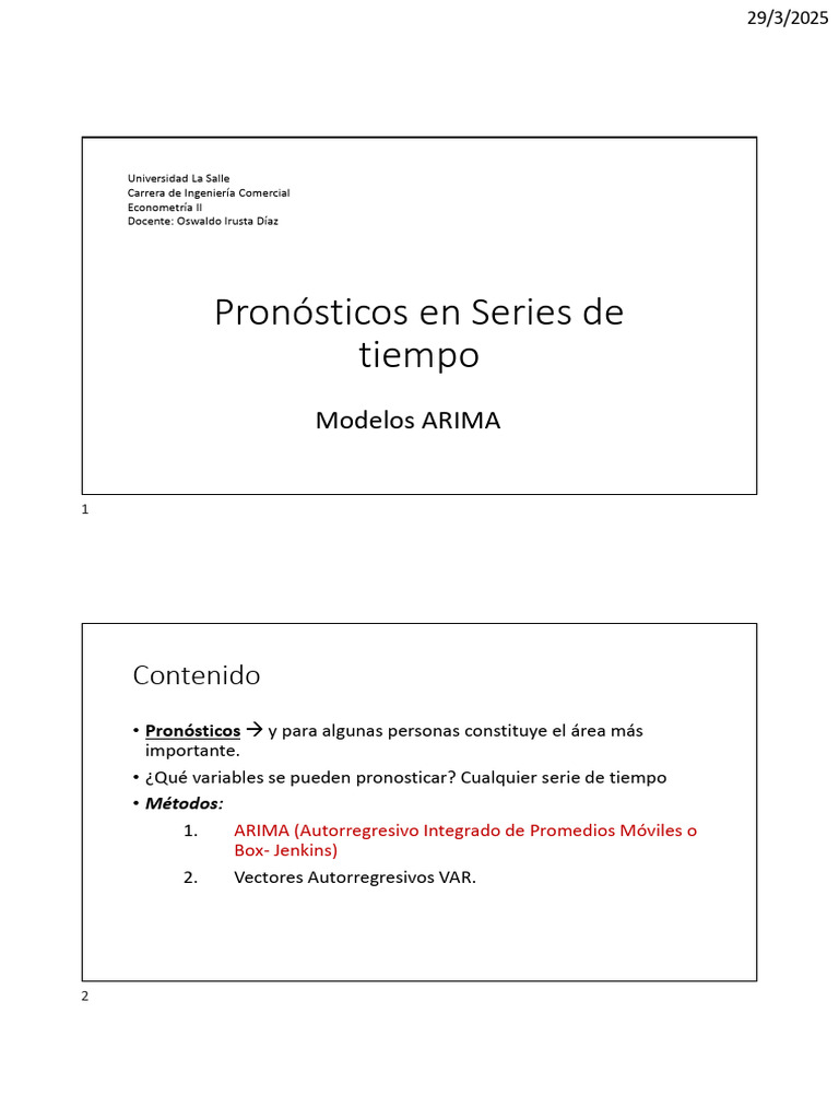 Pronósticos ARIMA en Series de Tiempo | PDF | Modelo autorregresivo | Matemáticas Aplicadas
