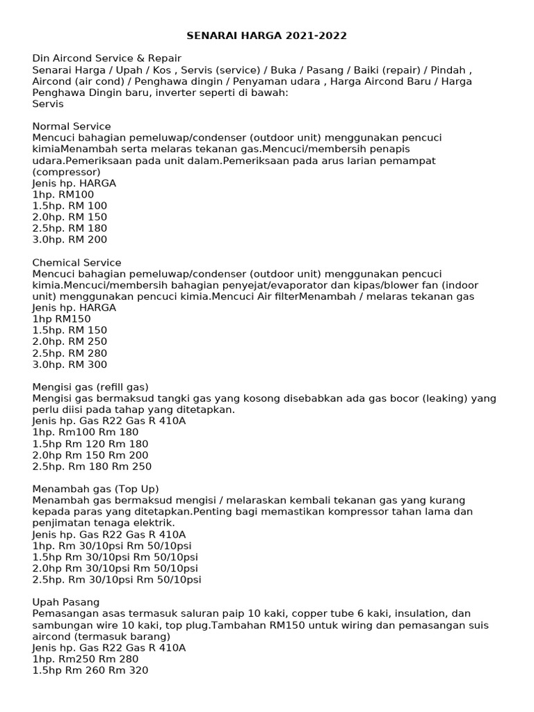 Senarai Harga 2021 | PDF