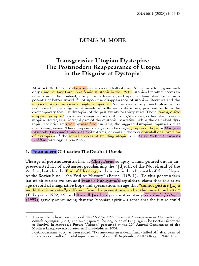 Transgressive Utopian Dystopias in Feminism | PDF | Utopian And ...