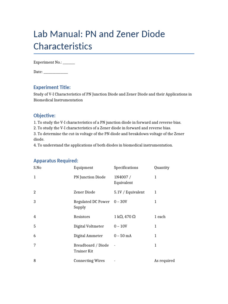 PN_and_Zener_Diode_Combined_Lab_Manual (1) | PDF | Diode | P–N Junction