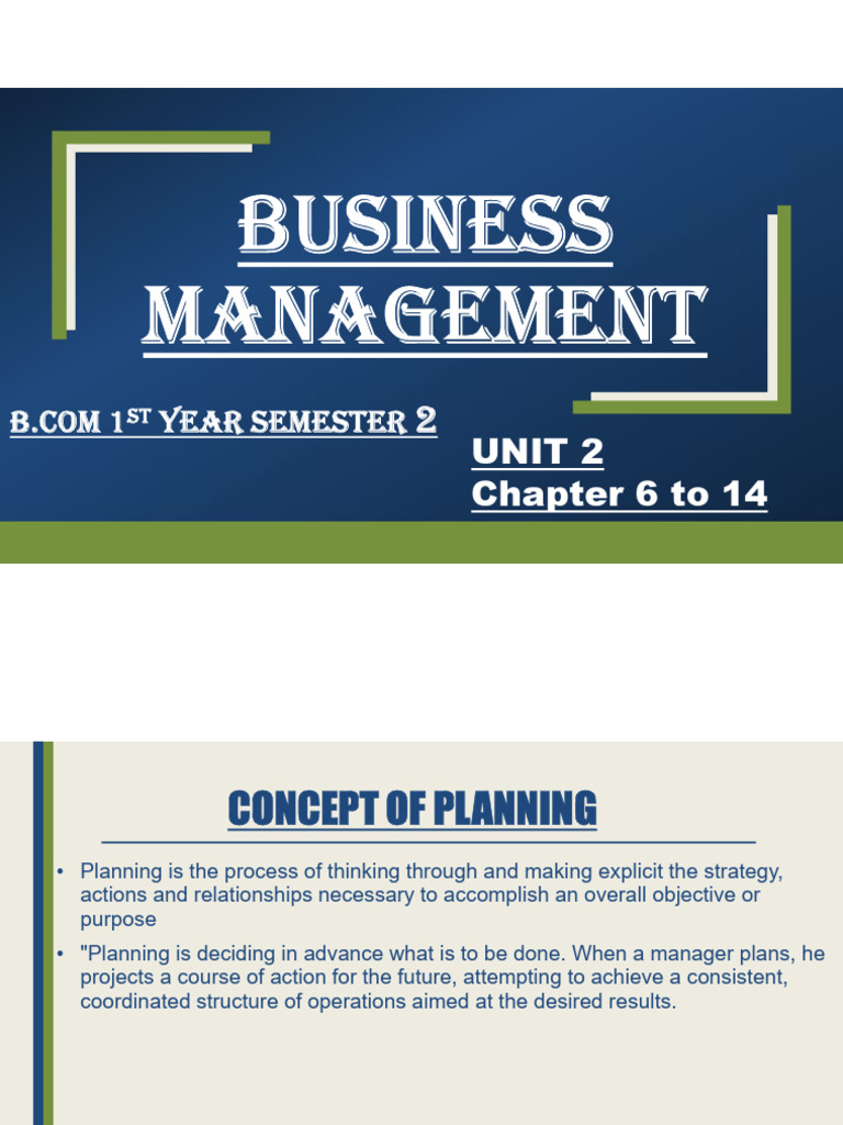 Business Management UNIT 2 (Chapter 6 To 14) | PDF | Goal | Planning