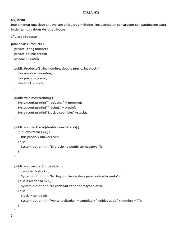 Tarea N2-Implementacion de Clases y Constructores en Java | PDF