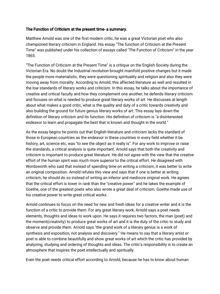 Matthew Arnold Criticism | PDF