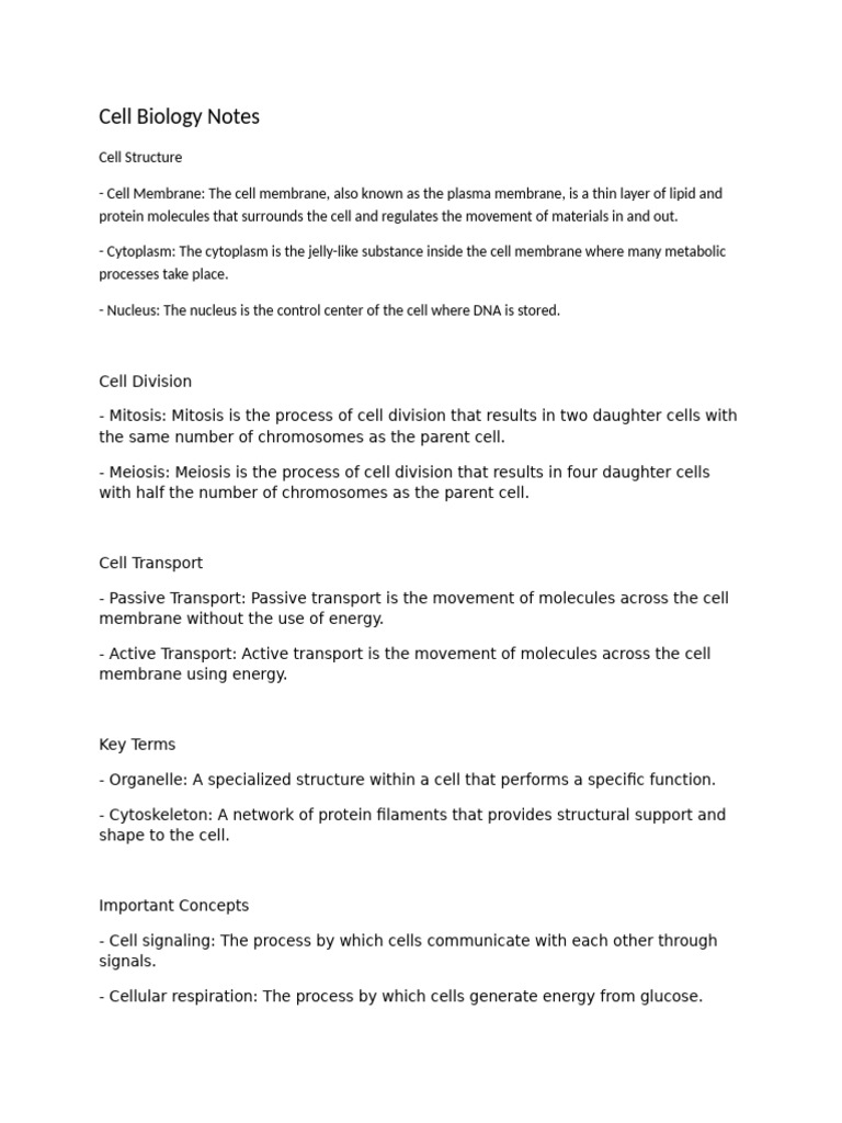 Comprehensive Cell Biology Overview | PDF | Cell (Biology) | Cell Signaling