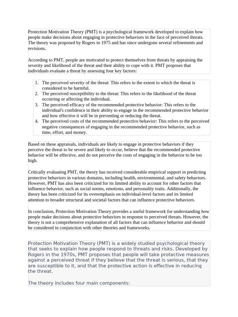 Overview of Protection Motivation Theory | PDF | Psychology ...