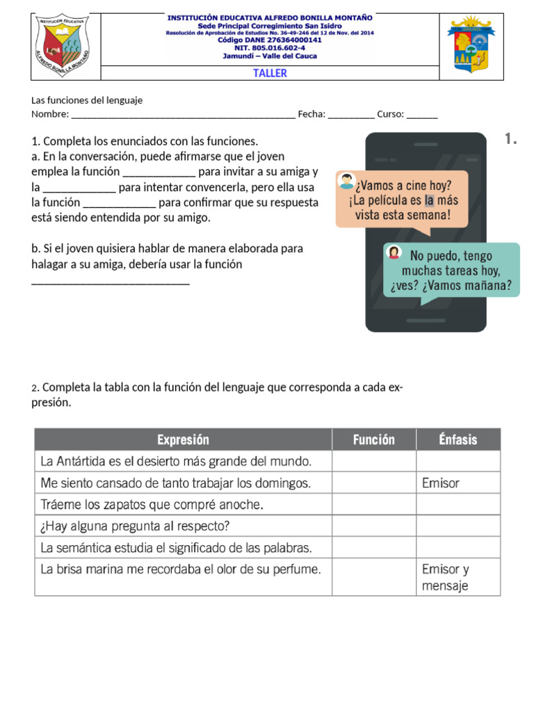 Las Funciones Del Lenguaje TALLER | PDF