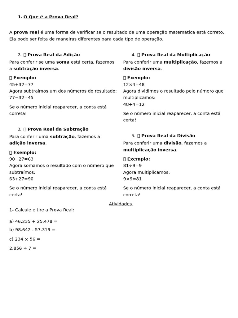 Prova Real nas Quatro Operações | PDF