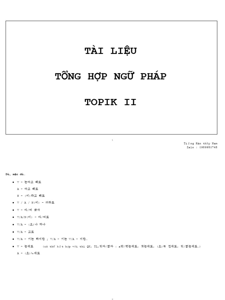 NG Pháp Ôn Thi TOPIK II | PDF