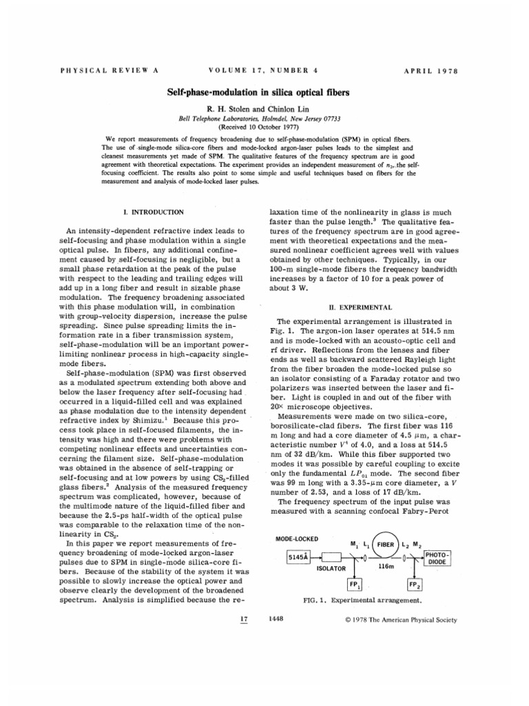 Self-Phase-Modulation in Silica Optical Fibers | PDF | Optical Fiber ...