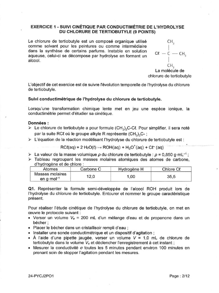 Suivi Cinetique Par Conductimetrie de Lhydrolyse Du Chlorure de ...