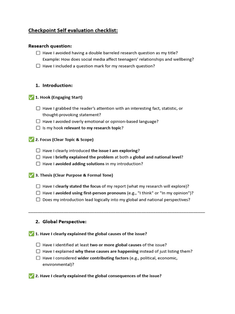 Checkpoint Self Evaluation Checklist - GP | PDF | Citation | Thought