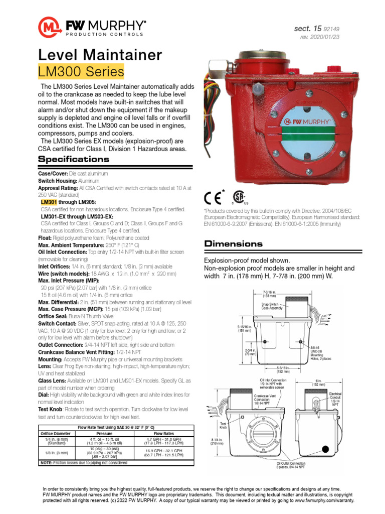 Level Maintainer LM301-Series | PDF | Switch | Screw